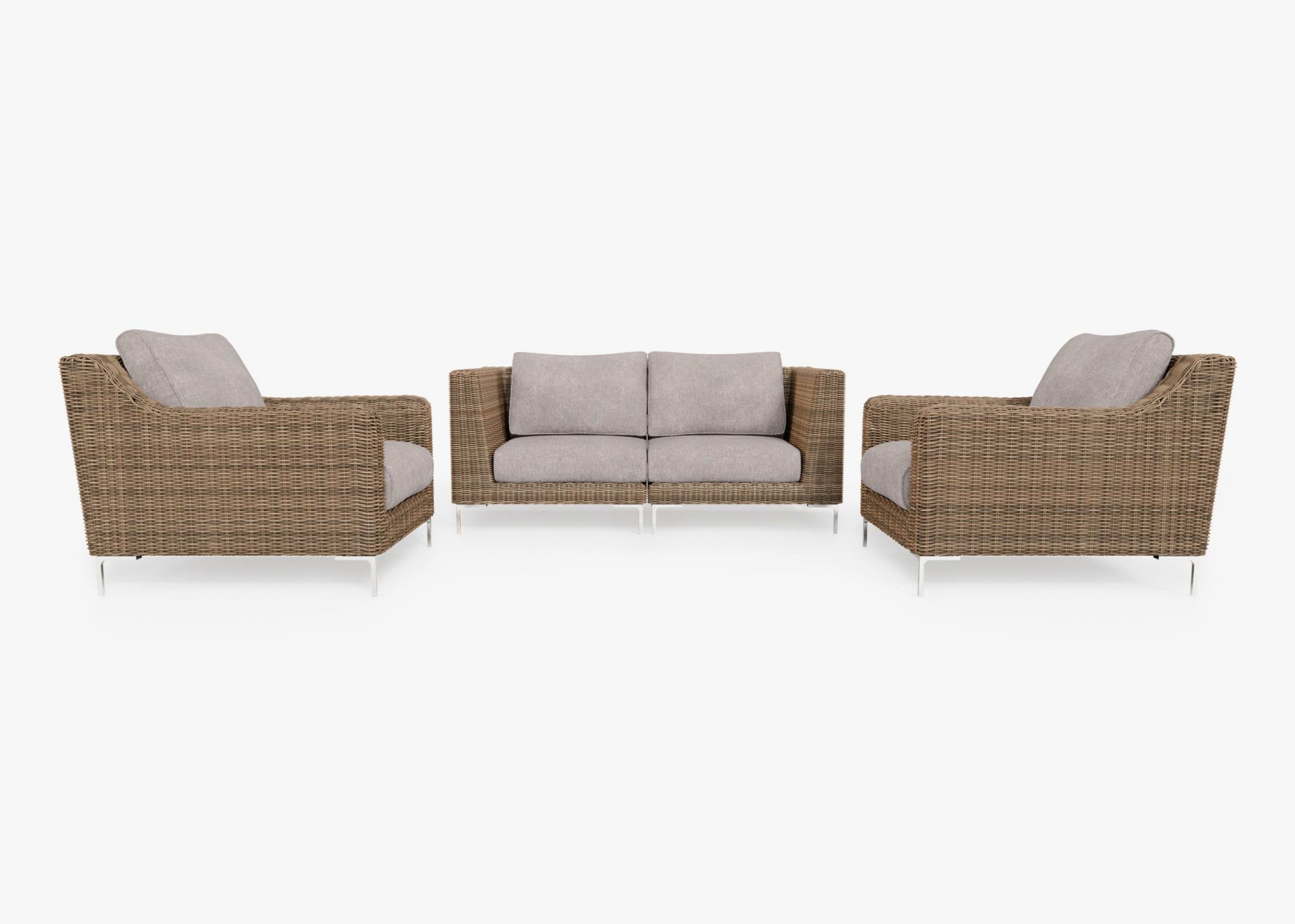 Outer Brown Wicker Outdoor Loveseat with Armchairs 4 Seat Sandstone Gray